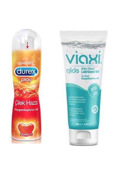 Durex Çilek Aromalı Kayganlaştırıcı 50 ml + Viaxi Glide Kayganlaştırıcı Jel Sade 200 ml