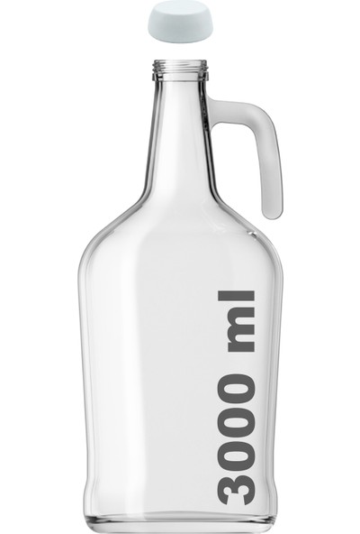 Afracam Kulplu Galon Şeffaf 3000 ml Sızdırmaz Beyaz Kapaklı Boş Cam Şişe
