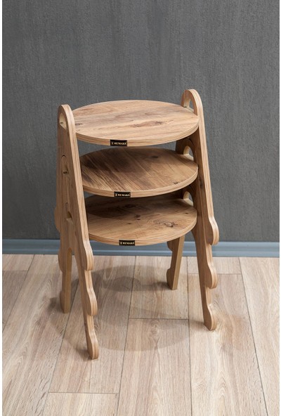 Remaks Dünya 3'lü Zigon Sehpa Çay Sehpası Servis Sehpası Remaks Dünya 3'lü Zigon Sehpa Çay Sehpası Servis Sehpası