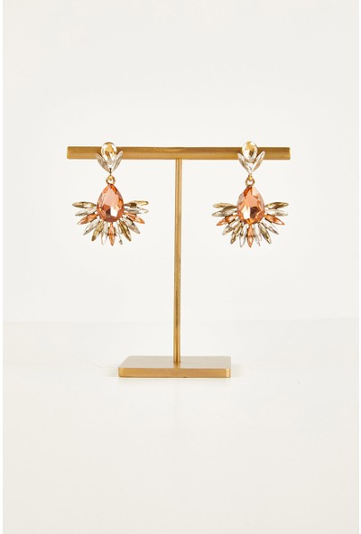 Oleg Cassini Turuncu Büyük Kristal Taşlı Abiye Küpe