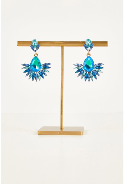 Oleg Cassini Mavi Büyük Kristal Taşlı Abiye Küpe