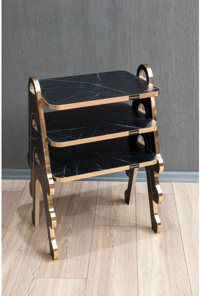 Remaks Mars 3'lü Zigon Sehpa Çay Sehpası Servis Sehpası - Siyah Mermer / Gold Remaks Mars 3'lü Zigon Sehpa Çay Sehpası Servis Sehpası - Siyah Mermer / Gold