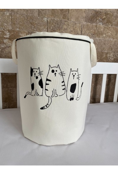 Hs Hometex Kedi Nakışlı Oyuncak & Kirli Sepeti