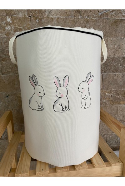 Hs Hometex Tavşan Nakışlı Bez Oyuncak & Kirli Sepeti