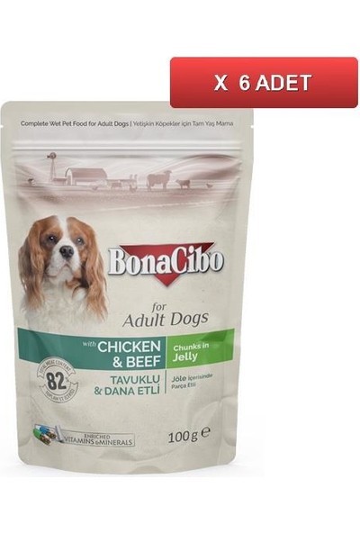 Bonacibo Pouch Tavuklu Dana Etli Köpek Konservesi 100 gr (6 Adet) Bonacibo Pouch Tavuklu Dana Etli Köpek Konservesi 100 gr (6 Adet)