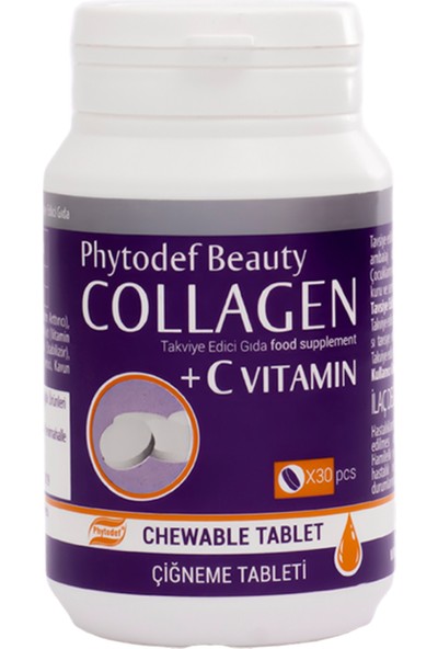 Phytodef Beauty Collagen + C Vitamini - 30 Çiğneme Tablet (Kavun ve Muz Aromalı) Phytodef Beauty Collagen + C Vitamini - 30 Çiğneme Tablet (Kavun ve Muz Aromalı)