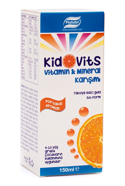 Phytodef Kidovits Vitamin & Mineral Karışımı -150ML Sıvı Form (Portakal Aromalı) Phytodef Kidovits Vitamin & Mineral Karışımı -150ML Sıvı Form (Portakal Aromalı)