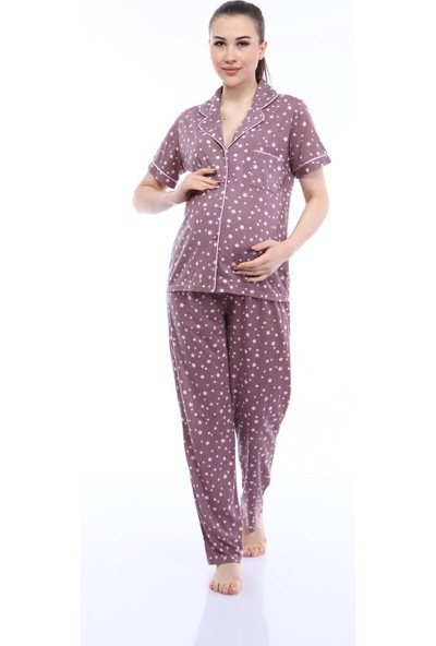 Ladymina Hamile Lohusa Vizon Yıldızlı Pijama Takımı