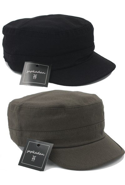 Şapkadan Castro Siyah ve Haki Şapka Ikili Set Kastro Set Unisex