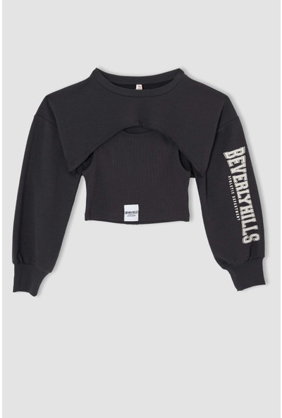 DeFacto Kız Çocuk Baskılı Crop Sweatshirt Ve Askılı Atlet Takımı V4296A621Au DeFacto Kız Çocuk Baskılı Crop Sweatshirt Ve Askılı Atlet Takımı V4296A621Au