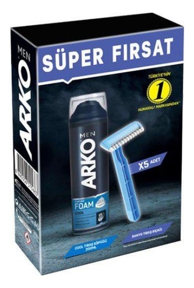 Arko Tıraş Seti T1 Banyo 5'li + Cool Köpük 200 ml