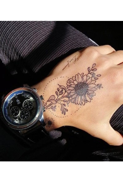 Unisex Siyah Renk Lüx Çiçek Detaylı Flash Tattoo El Omuz Bel Kol Bacak Göbek Geçici Dövme