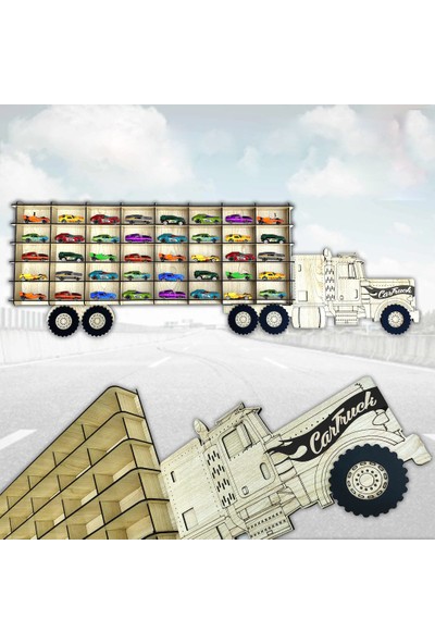 Woodbu Ahşap Akçaağaç Renk 40 Araçlık Hobi Araba Rafı (Hot Wheels, Matchbox)