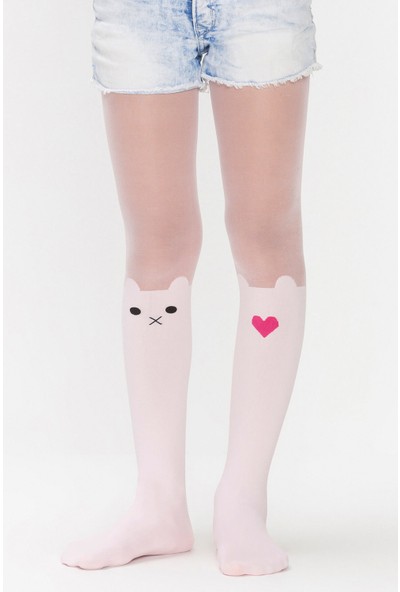 Penti Pembe Renk Desenli Çocuk Külotlu Çorap