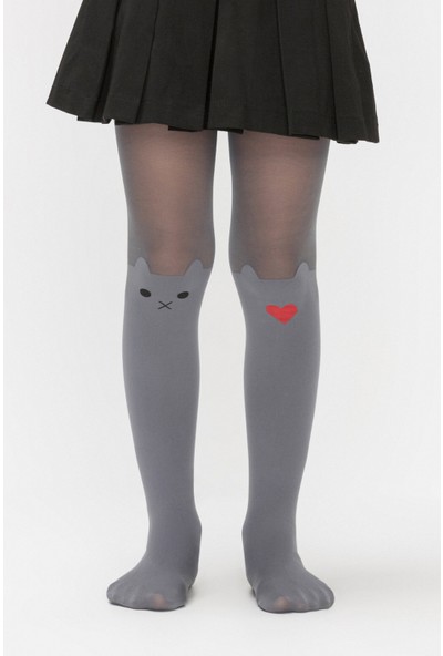 Penti Gri Renk Desenli Çocuk Külotlu Çorap