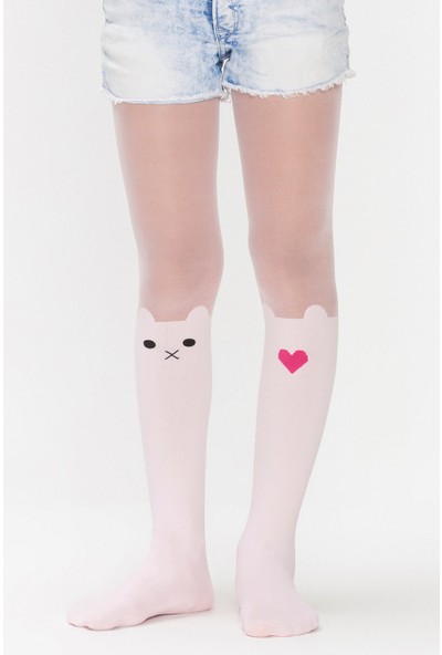 Penti Pembe Renk Desenli Çocuk Külotlu Çorap