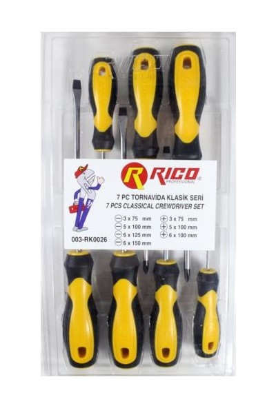 Rico 003-RK0026 7 Yedi Parça Klasik Tornavida Seti Takımı Rico 003-RK0026 7 Yedi Parça Klasik Tornavida Seti Takımı