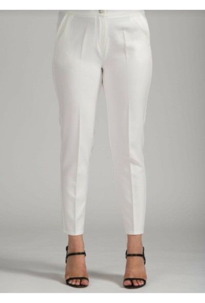 Yağmur Kadın Beyaz Bilek Boy Kumaş Pantolon