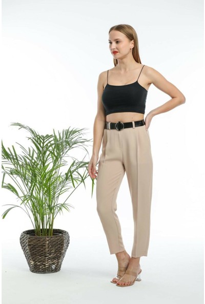 Yağmur Kadın Taş Rengi Bilek Boy Kumaş Pantolon