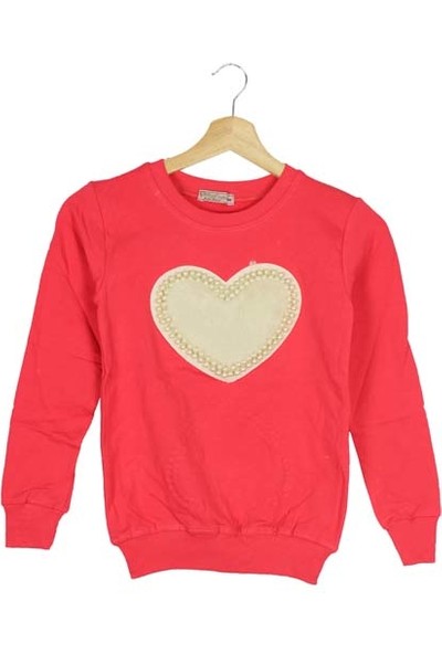 Walox Kız Çocuk Kalp Peluşlu Sweatshirt/nar Çiçeği