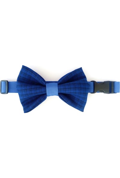 Stylie Elyaf Dolgulu Ekoseli Köpek Papyonu, Lacivert