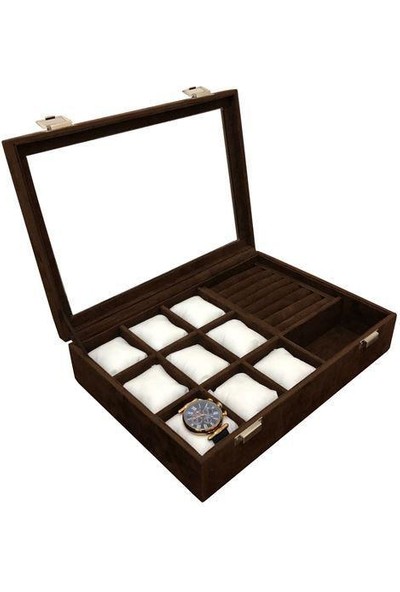 kutuveaksesuar Saat,yüzük,gözlük Karışık Takı Kutusu Kahverengi Süet kutuveaksesuar Saat,yüzük,gözlük Karışık Takı Kutusu Kahverengi Süet