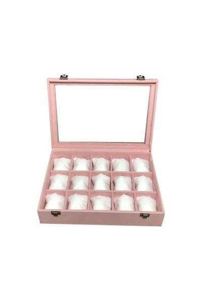 kutuveaksesuar Saat Kutusu 15'li Pembe Süet Kaplama kutuveaksesuar Saat Kutusu 15'li Pembe Süet Kaplama