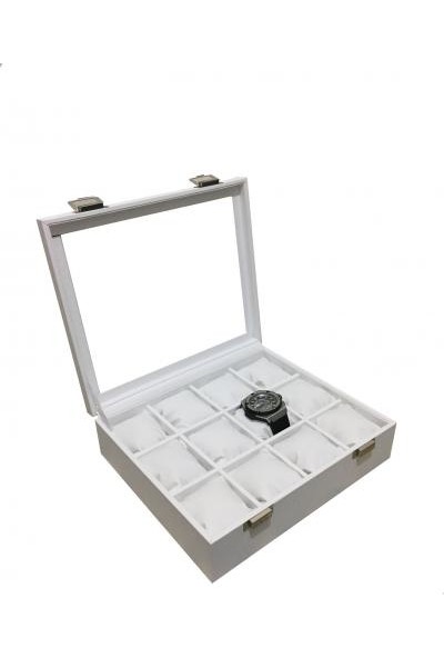 kutuveaksesuar Saat Kutusu 12'li Beyaz Deri kutuveaksesuar Saat Kutusu 12'li Beyaz Deri