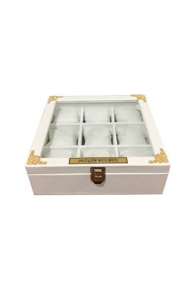 kutuveaksesuar Saat Kutusu 9 'u Isme Özel Aksesuarlı Beyaz kutuveaksesuar Saat Kutusu 9 'u Isme Özel Aksesuarlı Beyaz