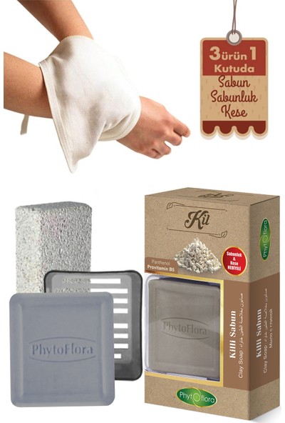 PHYTOFLORA Kil Doğal Sabun Kese + Sabunluk + Ponza Taşı PHYTOFLORA Kil Doğal Sabun Kese + Sabunluk + Ponza Taşı