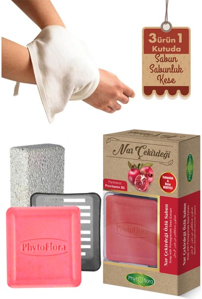 PHYTOFLORA Nar Çekirdeği Özlü Doğal Sabun Kese + Sabunluk + Ponza Taşı PHYTOFLORA Nar Çekirdeği Özlü Doğal Sabun Kese + Sabunluk + Ponza Taşı