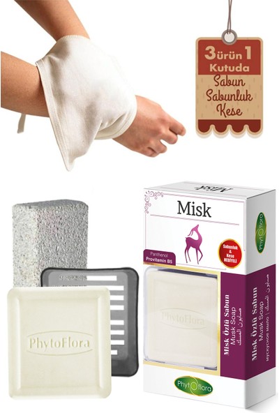 PHYTOFLORA Misk Özlü Doğal Sabun Kese + Sabunluk + Ponza Taşı PHYTOFLORA Misk Özlü Doğal Sabun Kese + Sabunluk + Ponza Taşı