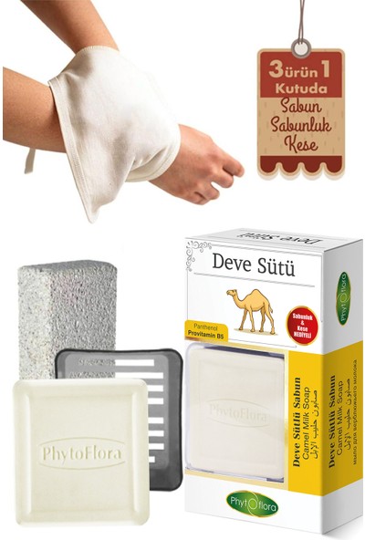 PHYTOFLORA Deve Sütü Özlü Doğal Sabun Kese + Sabunluk + Ponza Taşı PHYTOFLORA Deve Sütü Özlü Doğal Sabun Kese + Sabunluk + Ponza Taşı