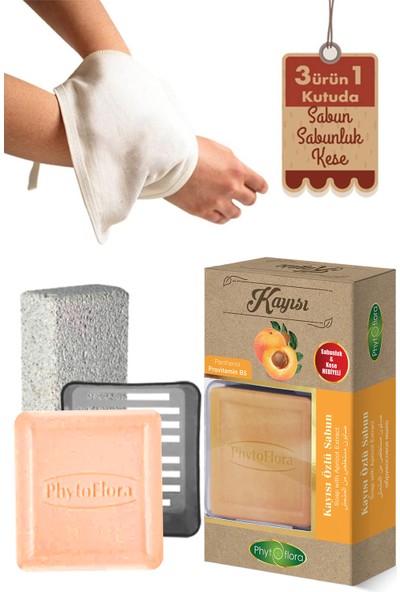 PHYTOFLORA Kayısı Özlü Doğal Sabun Kese + Sabunluk + Ponza Taşı PHYTOFLORA Kayısı Özlü Doğal Sabun Kese + Sabunluk + Ponza Taşı