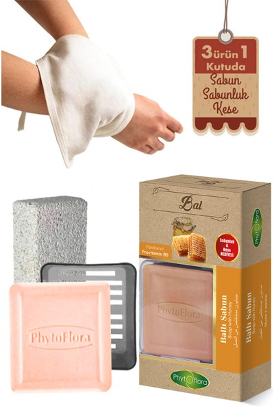 PHYTOFLORA Bal Özlü Doğal Sabun Kese + Sabunluk + Ponza Taşı PHYTOFLORA Bal Özlü Doğal Sabun Kese + Sabunluk + Ponza Taşı