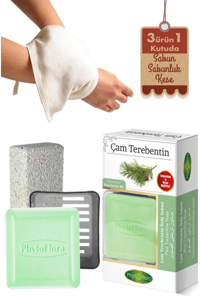 PHYTOFLORA Çam Terebentin Özlü Doğal Sabun Kese + Sabunluk + Ponza Taşı PHYTOFLORA Çam Terebentin Özlü Doğal Sabun Kese + Sabunluk + Ponza Taşı