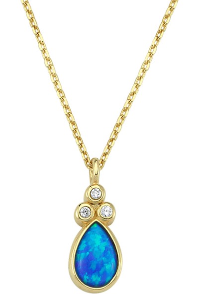 Altın Sepeti Altınsepeti Altın Üç Taşlı Mavi Opal Kolye Altın Sepeti Altınsepeti Altın Üç Taşlı Mavi Opal Kolye