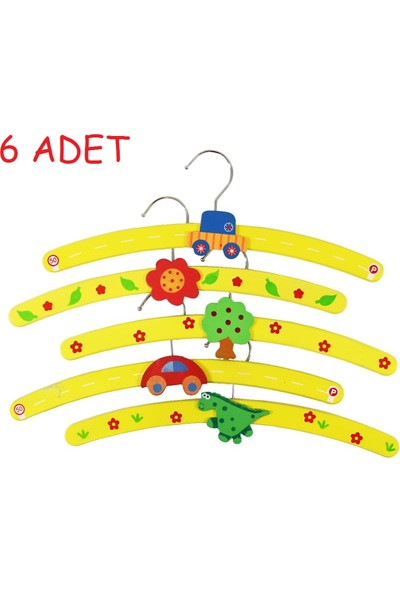 Gardenonya 6 Adet Ahşap Çocuk Askısı Kıyafet ve Elbise Askısı Bebek Figürlü Sarı