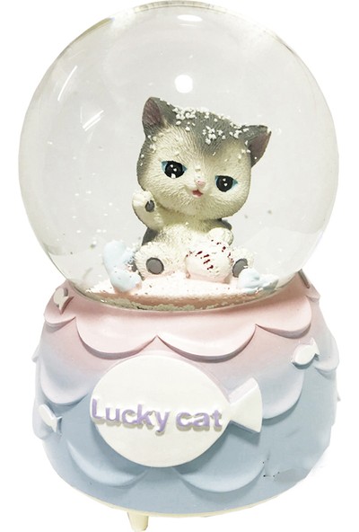 Narkissos Kedi Temalı Müzikli Işıklı Orta Boy Kar Küresi