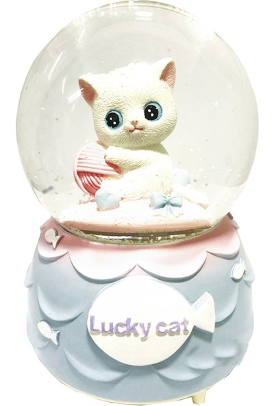 Narkissos  kedi Temalı Müzikli Işıklı Orta Boy Kar Küresi