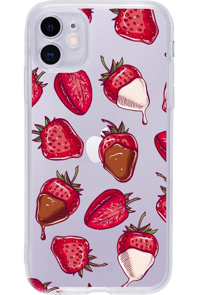 Moodcase iPhone 11 Çikolatalı Çilek Tasarımlı Premium Şeffaf Silikon Kılıf Moodcase iPhone 11 Çikolatalı Çilek Tasarımlı Premium Şeffaf Silikon Kılıf