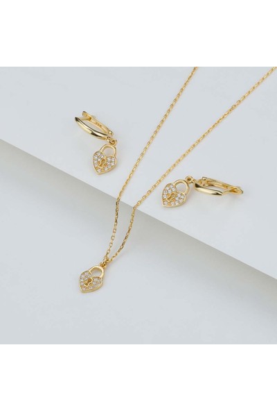 Gümüşistan 925 Ayar Gümüş Kalpli Küpe Kolye Seti