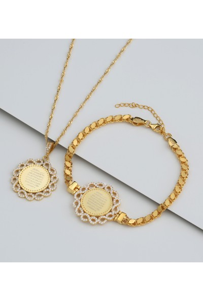 Gümüşistan 925 Ayar Gümüş Ayetel Kürsi Yazılı Kolye Bileklik Set