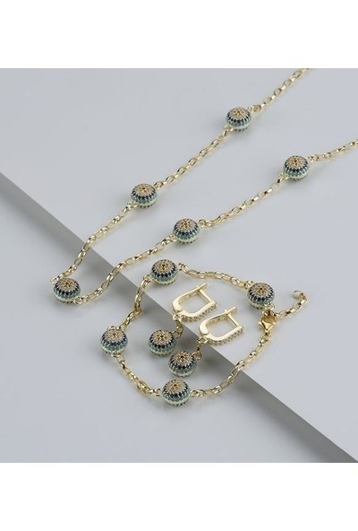 Gümüşistan 925 Ayar Gümüş Göz Nazarlı Takı Seti ( Kolye-Bileklik-Küpe )