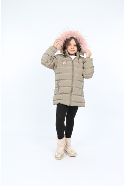 Passion Taş Renkli Çıkarılabilir Kapüşonlu Şişme Kız Çocuk Montu