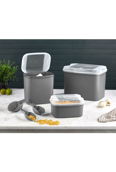 Vip Ahmet Masal Un ve Bakliyat Kabı 10 x 4,5 x 1,6 lt. Gri Saklama Kabı ve Kürek