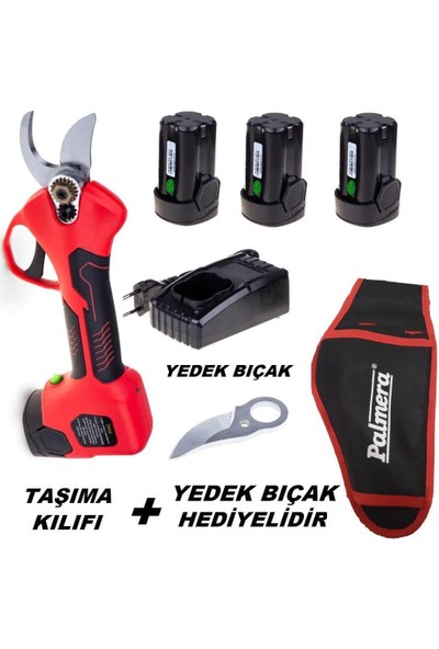 Palmera F21 Budama Makası Akülü 25MM+3 Akülü+Taşıma Kılıfı+Yedek Bıçak
