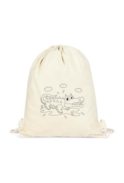 Çınar Bez Çanta Timsah Boyama Desenli Büzgülü Sırt Çantası + Boya Kalemi 12'li