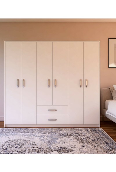 Metalia Cesar 6 Kapılı 2 Çekmeceli Gardırop - Beyaz