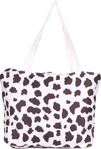 Zigga 05069 Benekli Siyah Beyaz Büyük Boy Kadın Plaj Çantası